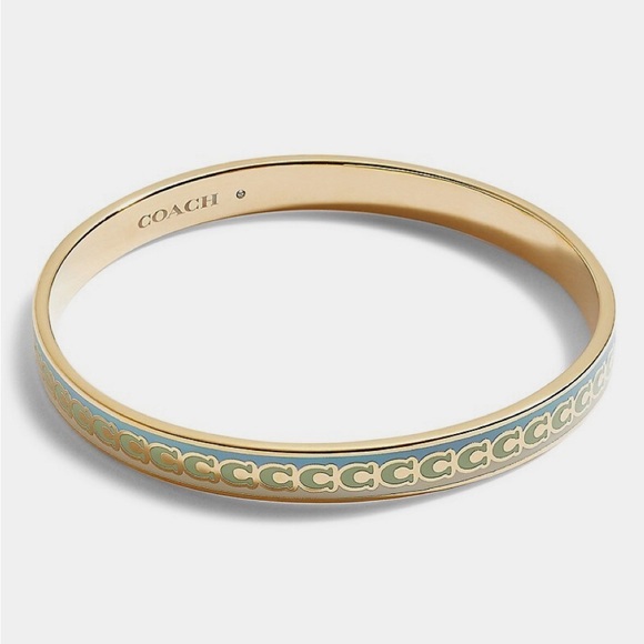 Coach | Jewelry | Coach 6 Mm Signature Gold Enamel Bangle Blue And ...